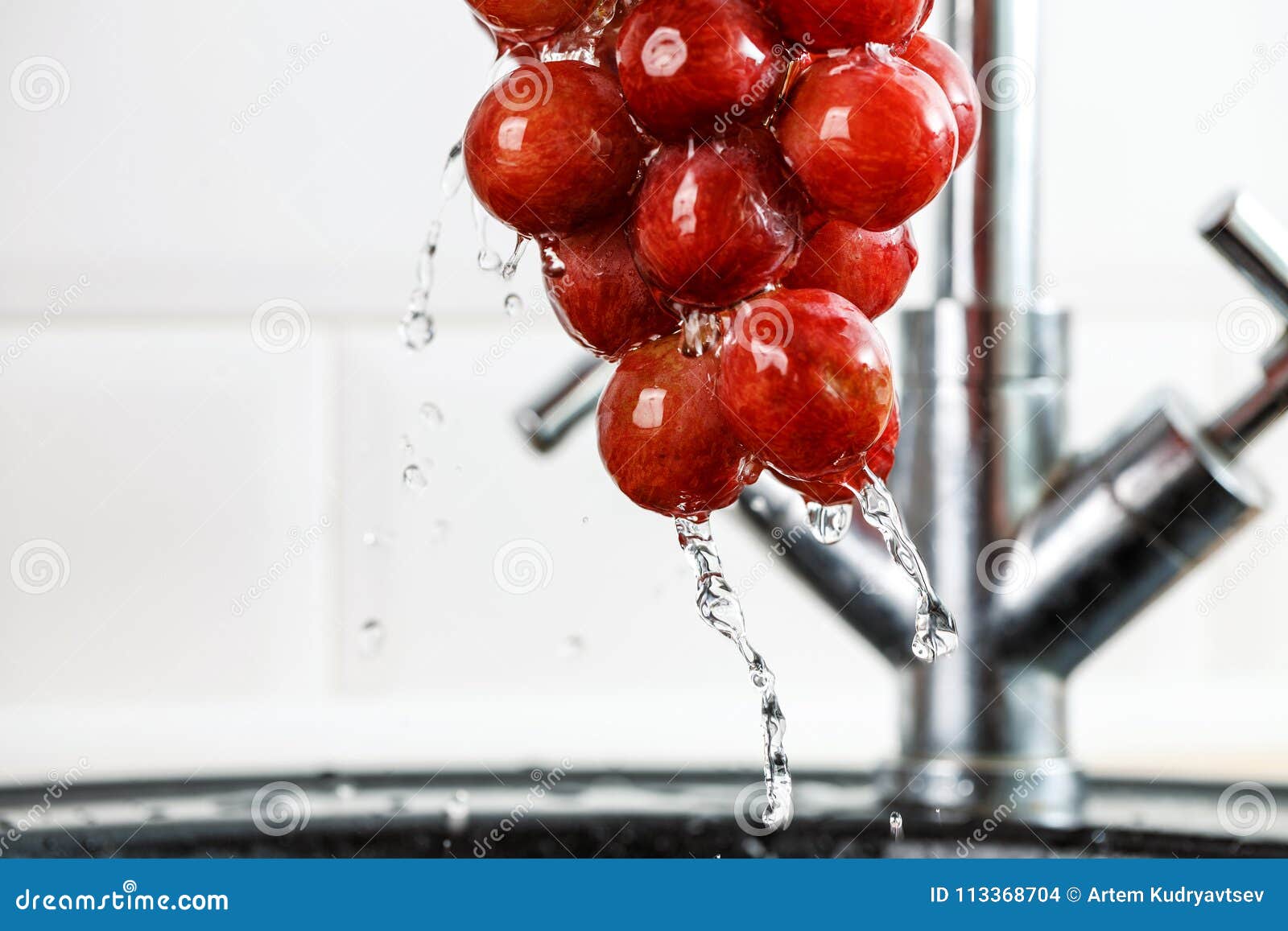 Drops of Water Flow Down from a Bunch of Red Grapes Stock Photo - Image ...