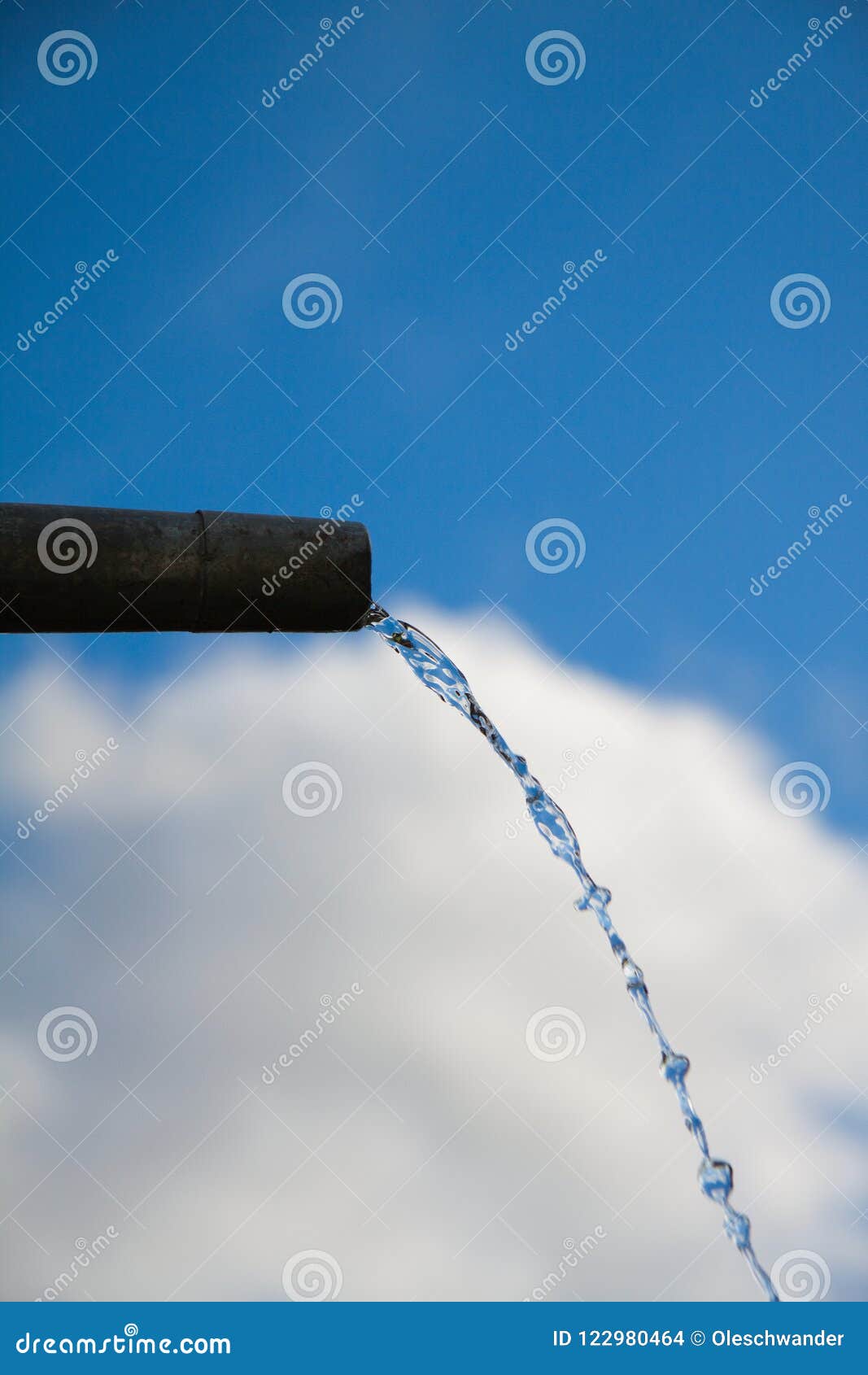 Drops of Water Flowing from Pipe - Close Up with Blue Sky. Concept for ...