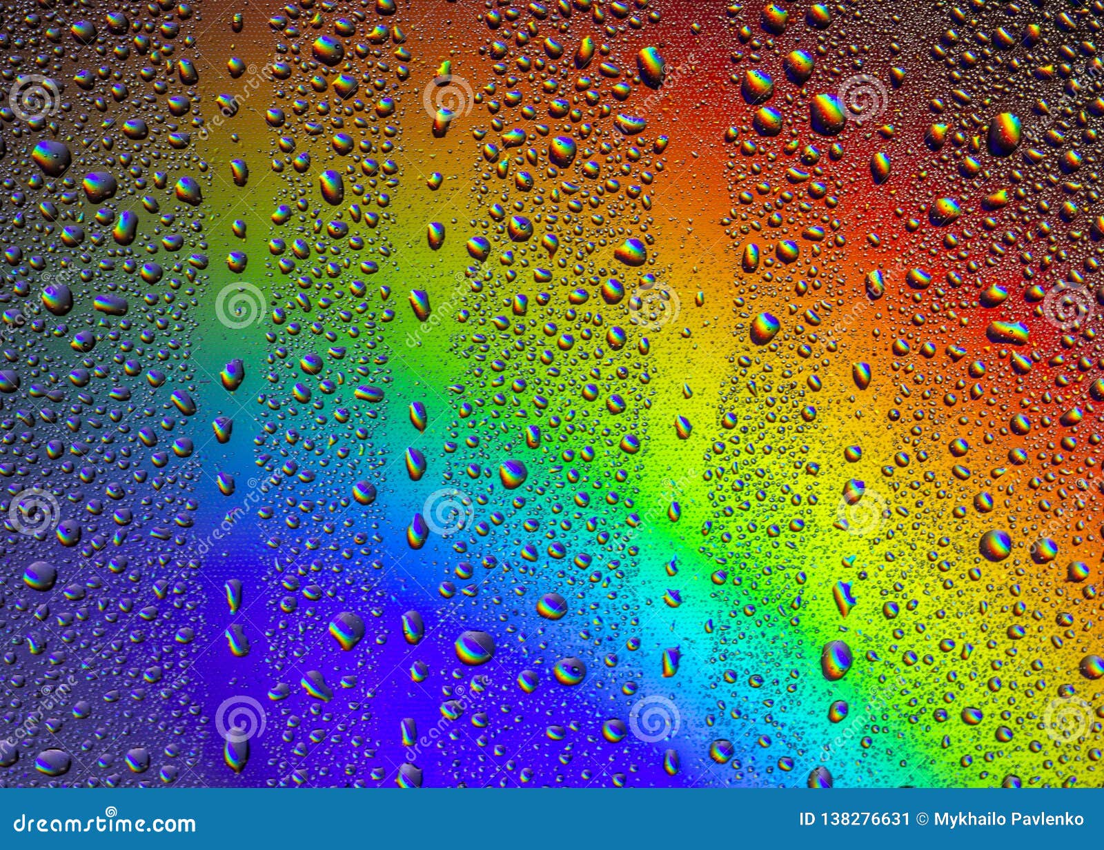 Drops of Water on the Glass, with the Reflection of the Rainbow Stock ...