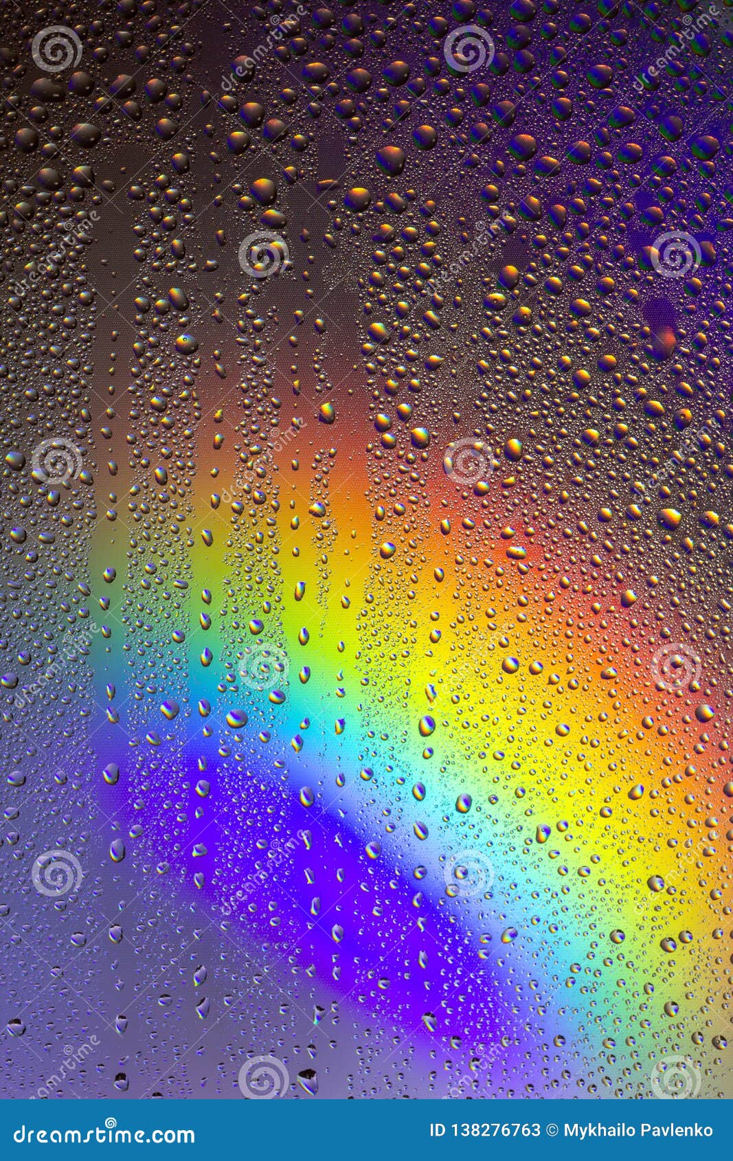Drops of Water on the Glass, with the Reflection of the Rainbow Stock ...