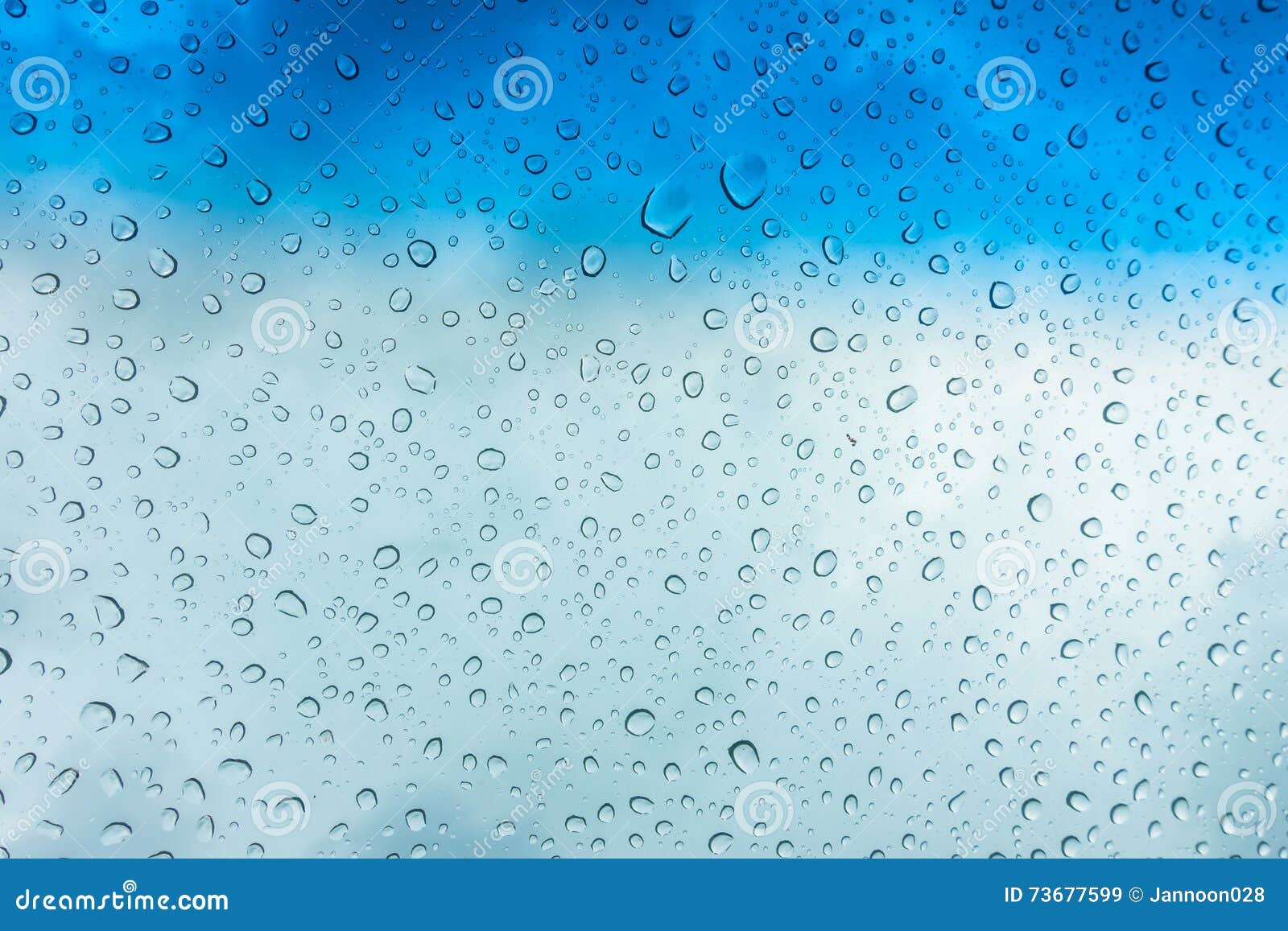 Drops of Water on Glass Window Over Blue Sky . Stock Image - Image of ...