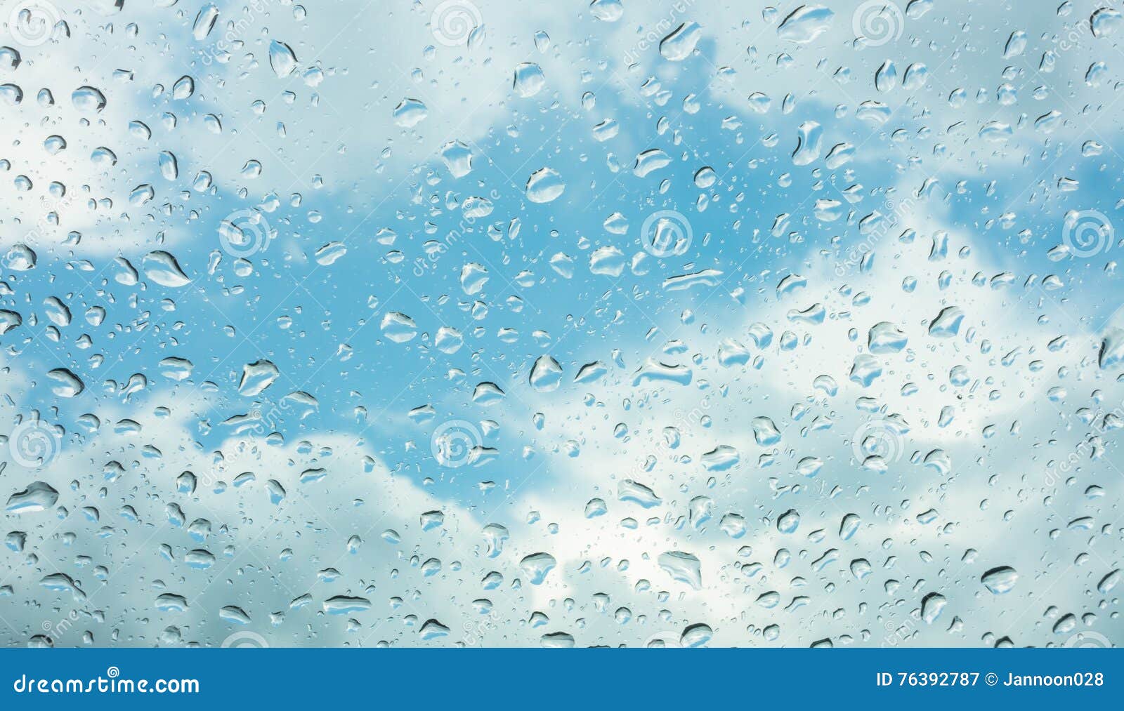 Drops of Water on Glass Window Over Blue Sky . Stock Image - Image of ...