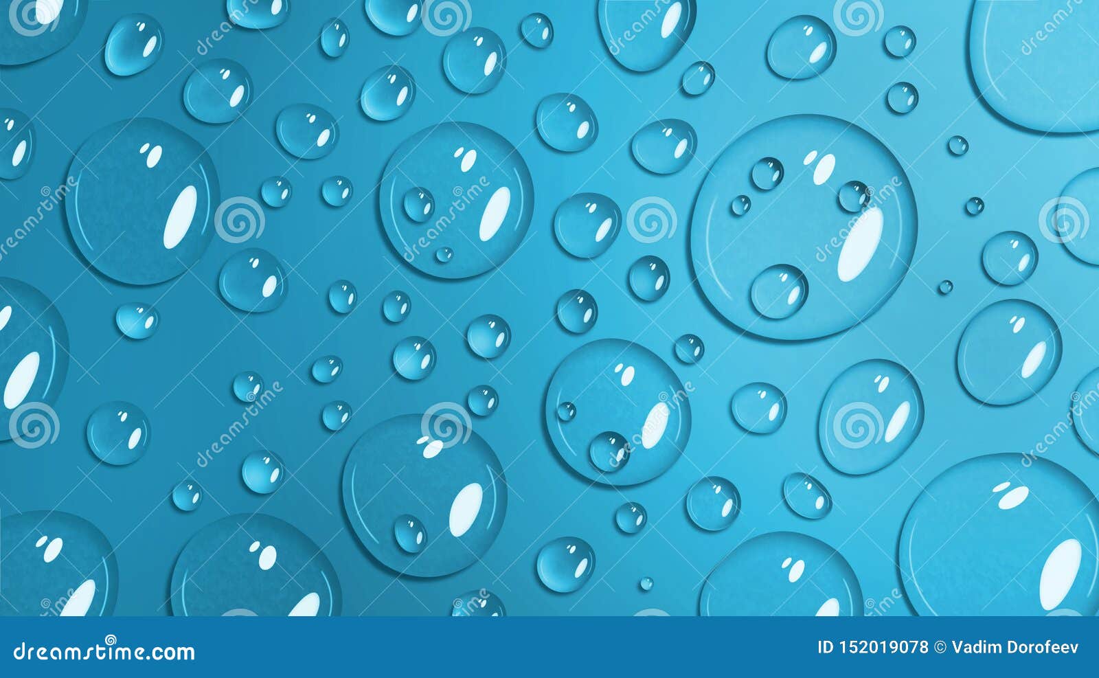 Drops of Water on a Light Blue Surface Made in a Realistic Manner. the ...