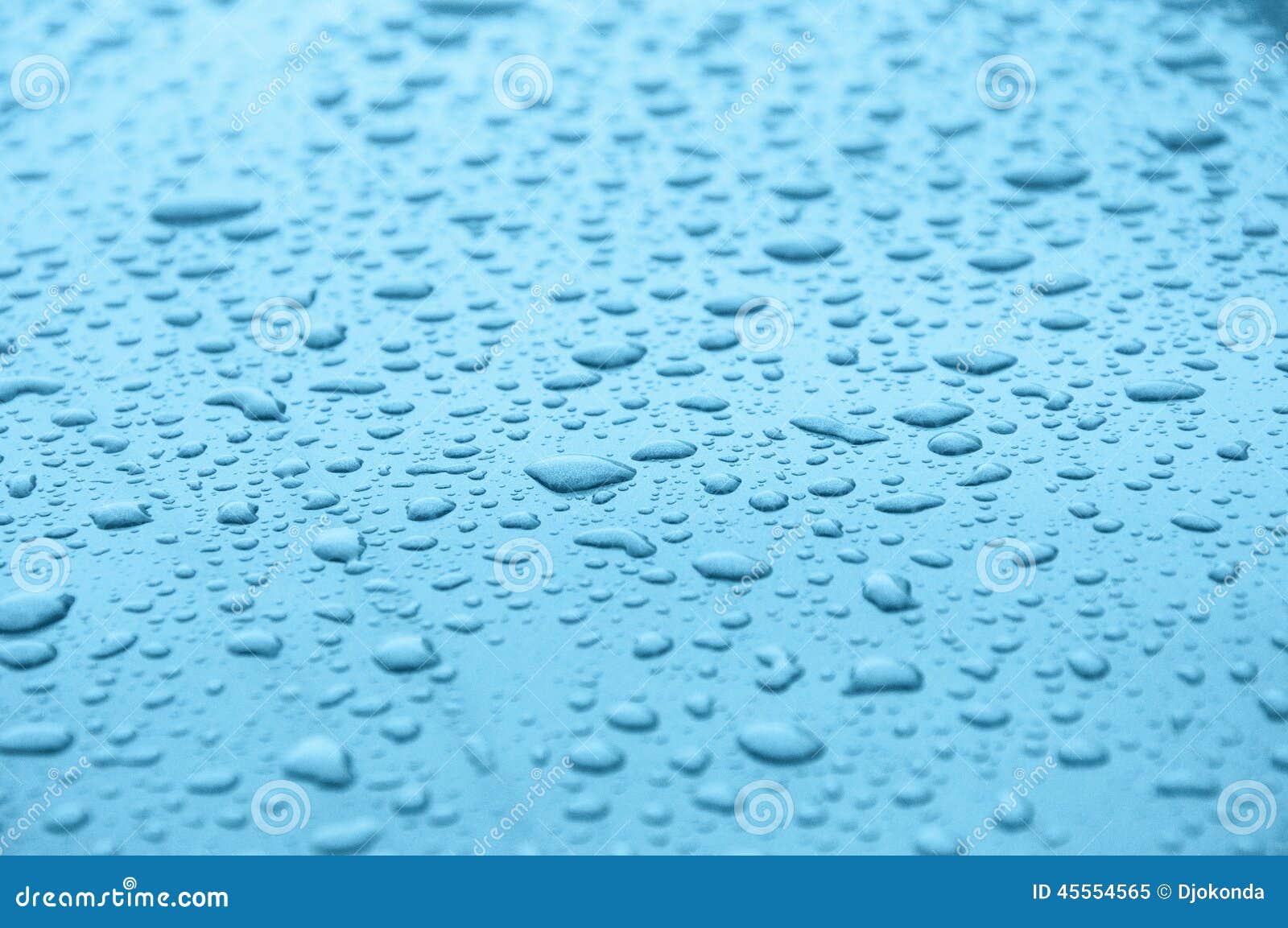Drops of Water on a Light Blue Surface Stock Image - Image of rain ...