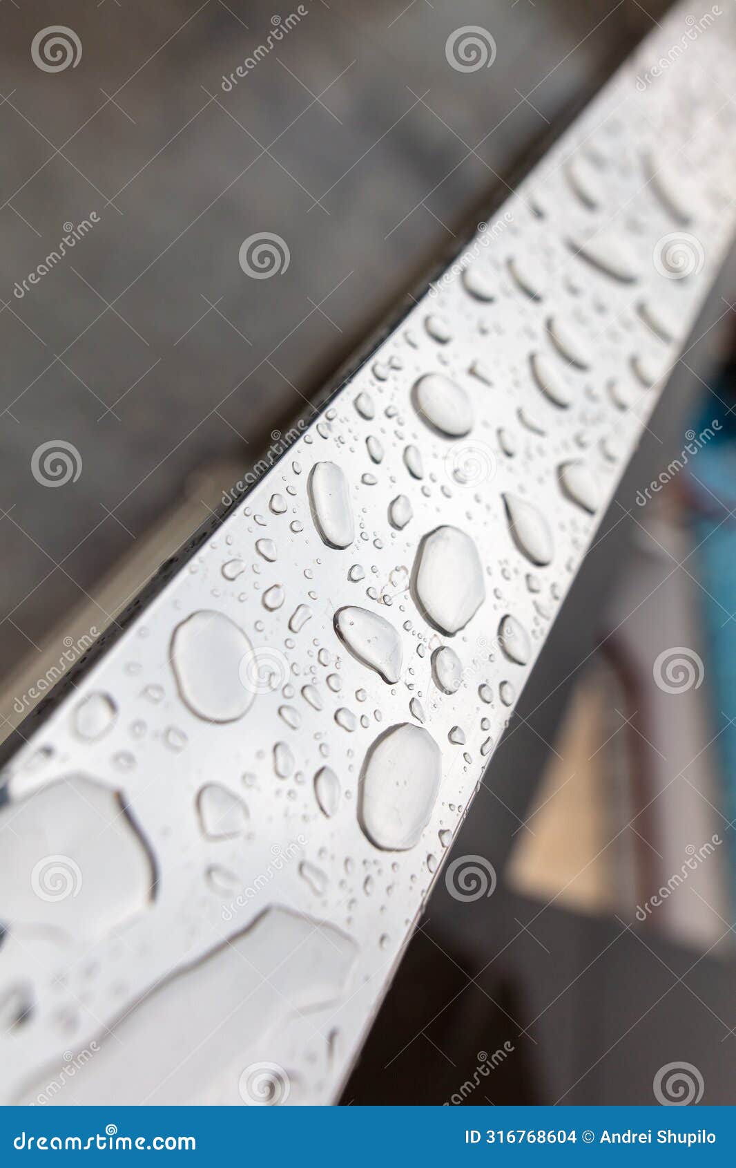 Drops of Water from Rain on a Metal Railing Stock Photo - Image of ...
