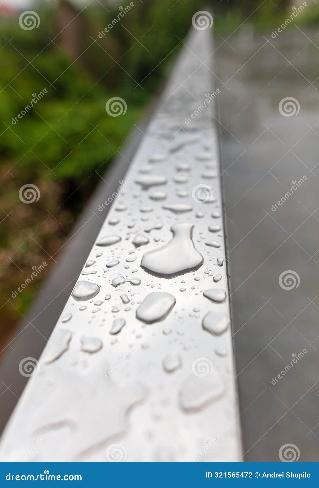 Drops of Water from Rain on a Metal Railing Stock Photo - Image of ...