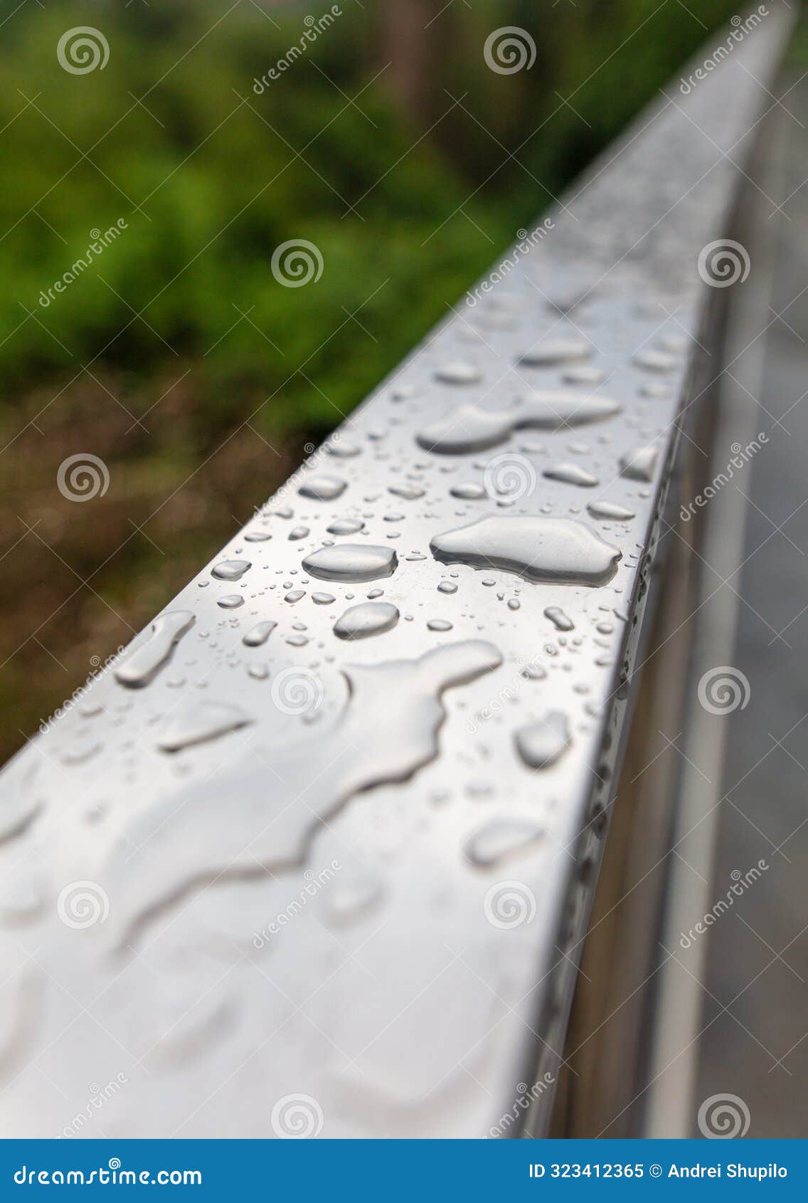 Drops of Water from Rain on a Metal Railing Stock Image - Image of ...