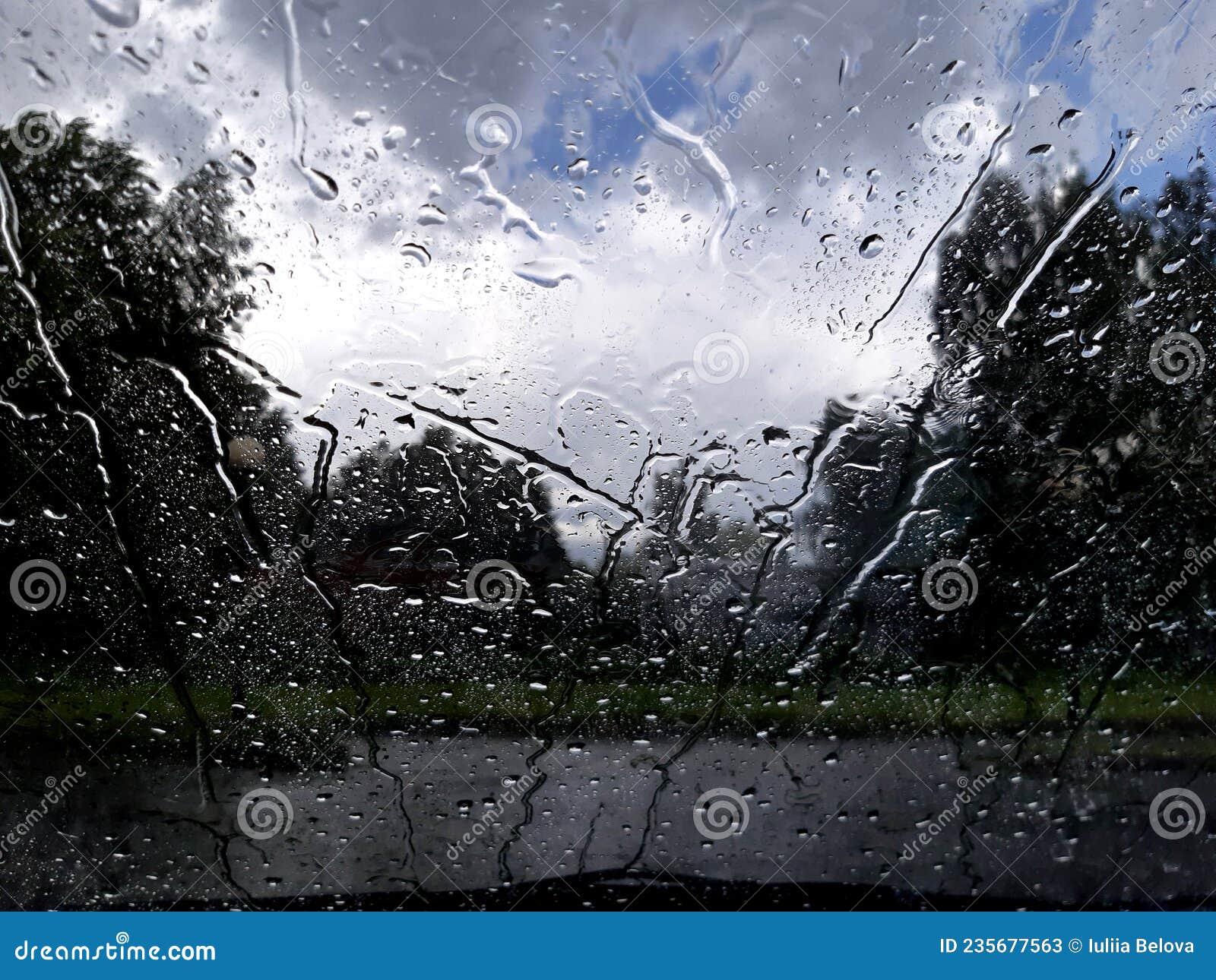 Drops on Window Glass after Heavy Rain and Thunderstorm. Rural Scene ...