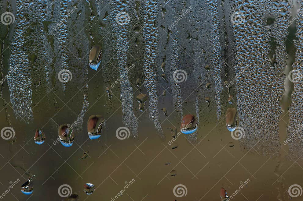 Mystery on the Pane of a Country House Window with Dew Drops Falling ...