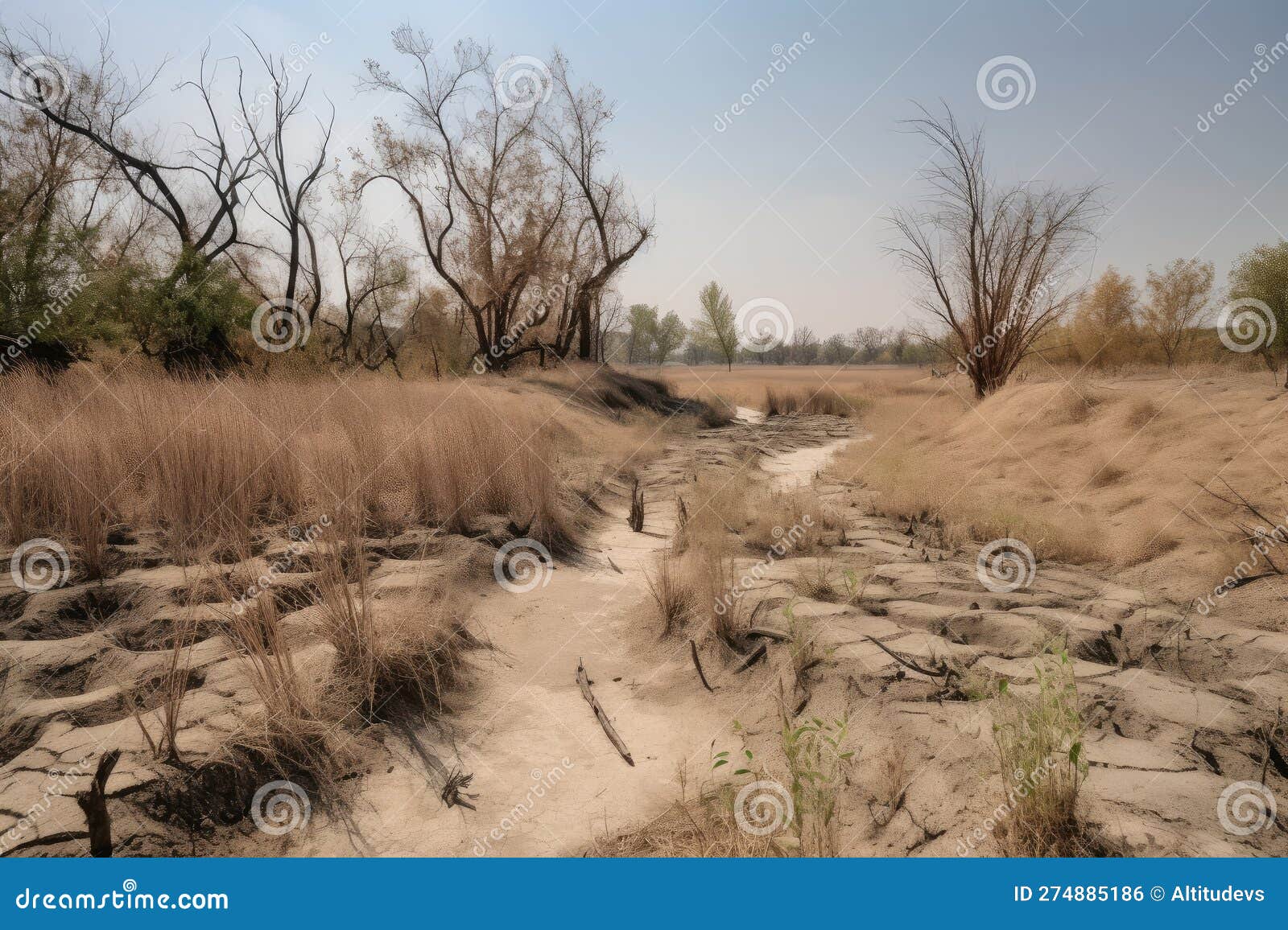 Drought-affected Area in the Countryside, with Dried Stream and ...