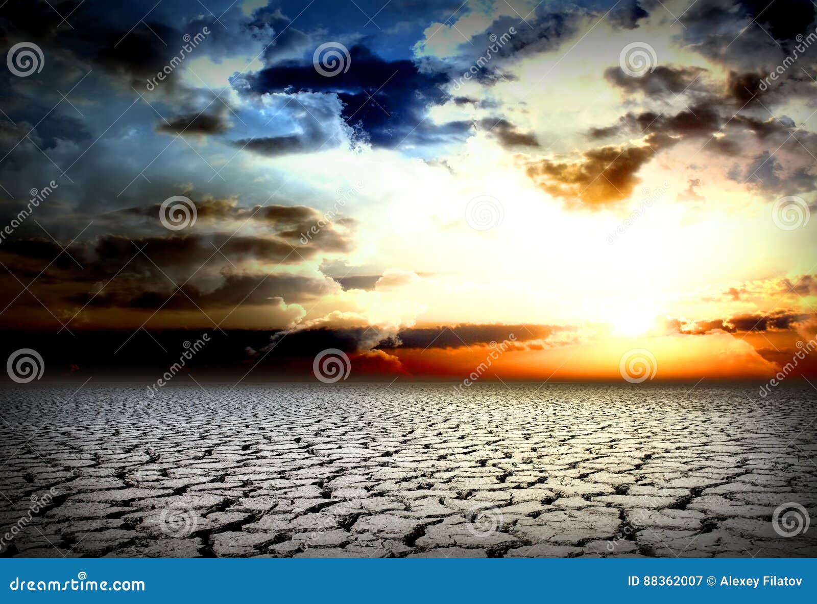 Drought Cracks, a Cold Sunset, a Dead Planet, Stock Image - Image of ...