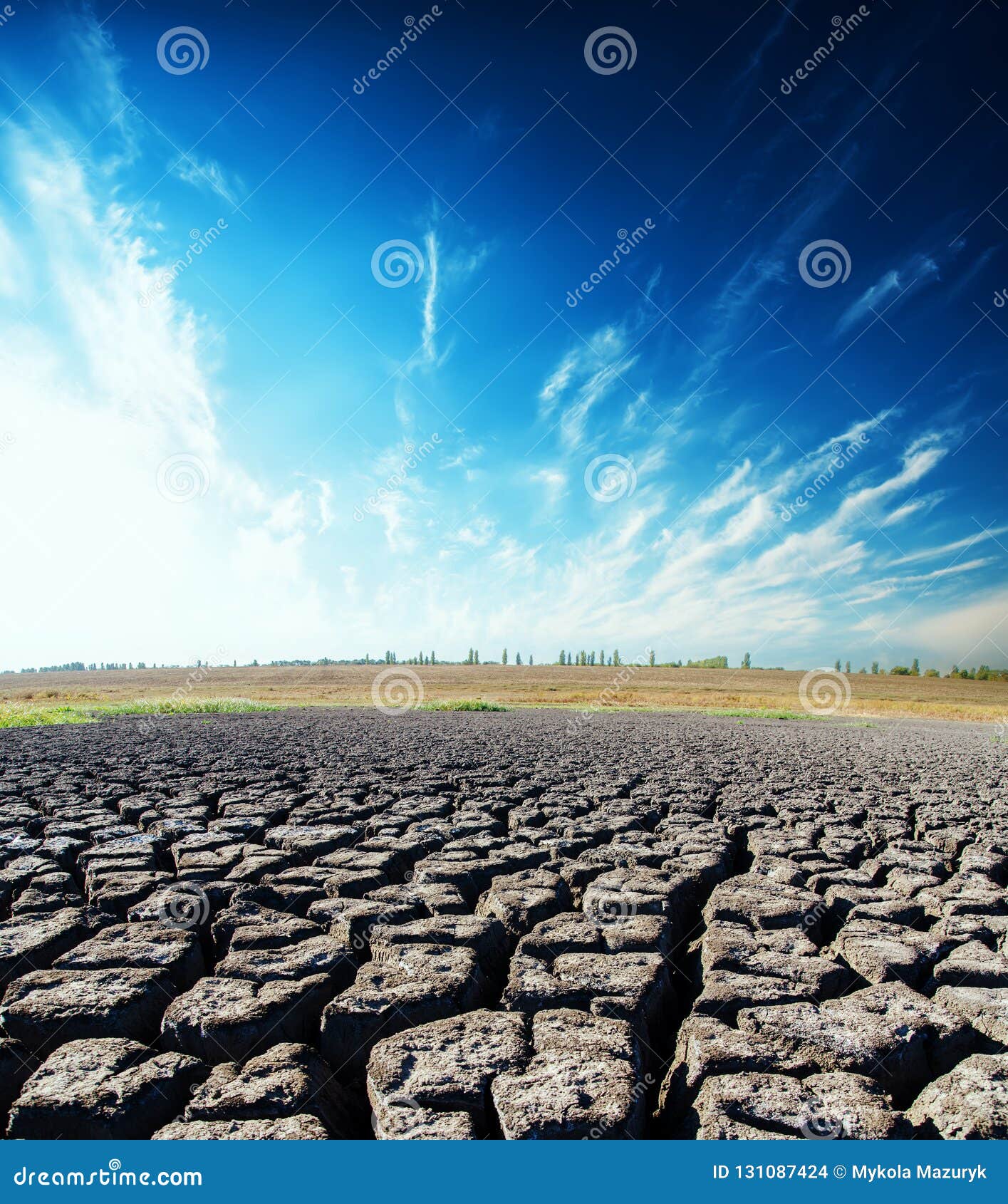 Drought Earth Closeup and Deep Blue Sky with Clouds Stock Photo - Image ...