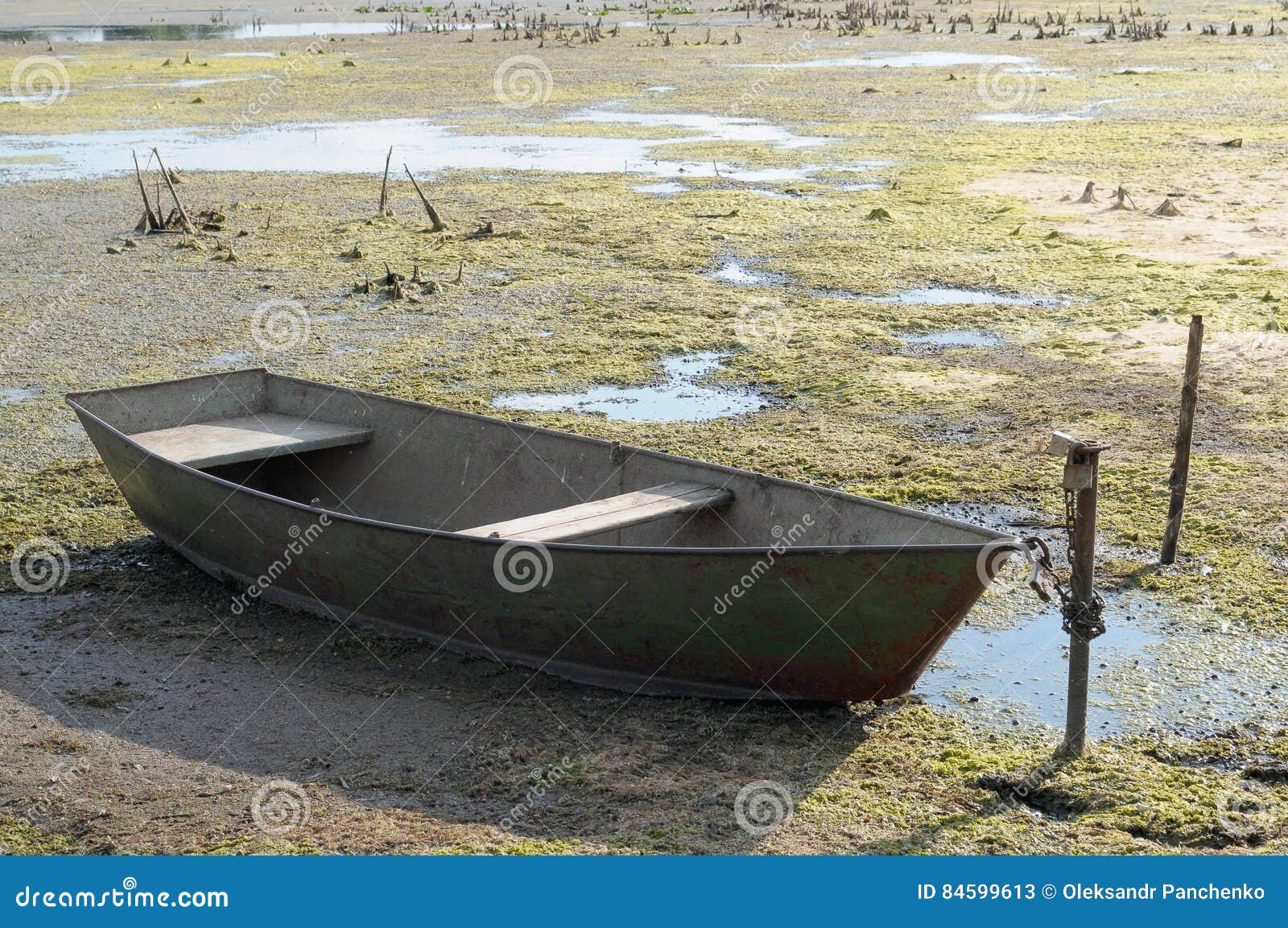 Drought in the Hot Summer. Dried River without Water and Boat Stock ...