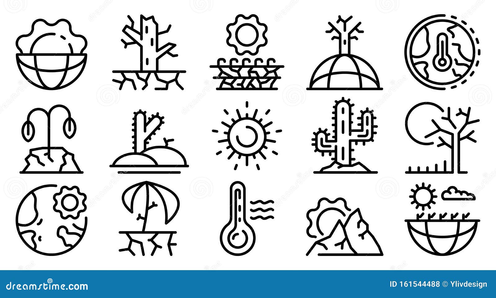 Drought Icons Set, Outline Style Stock Vector - Illustration of ...
