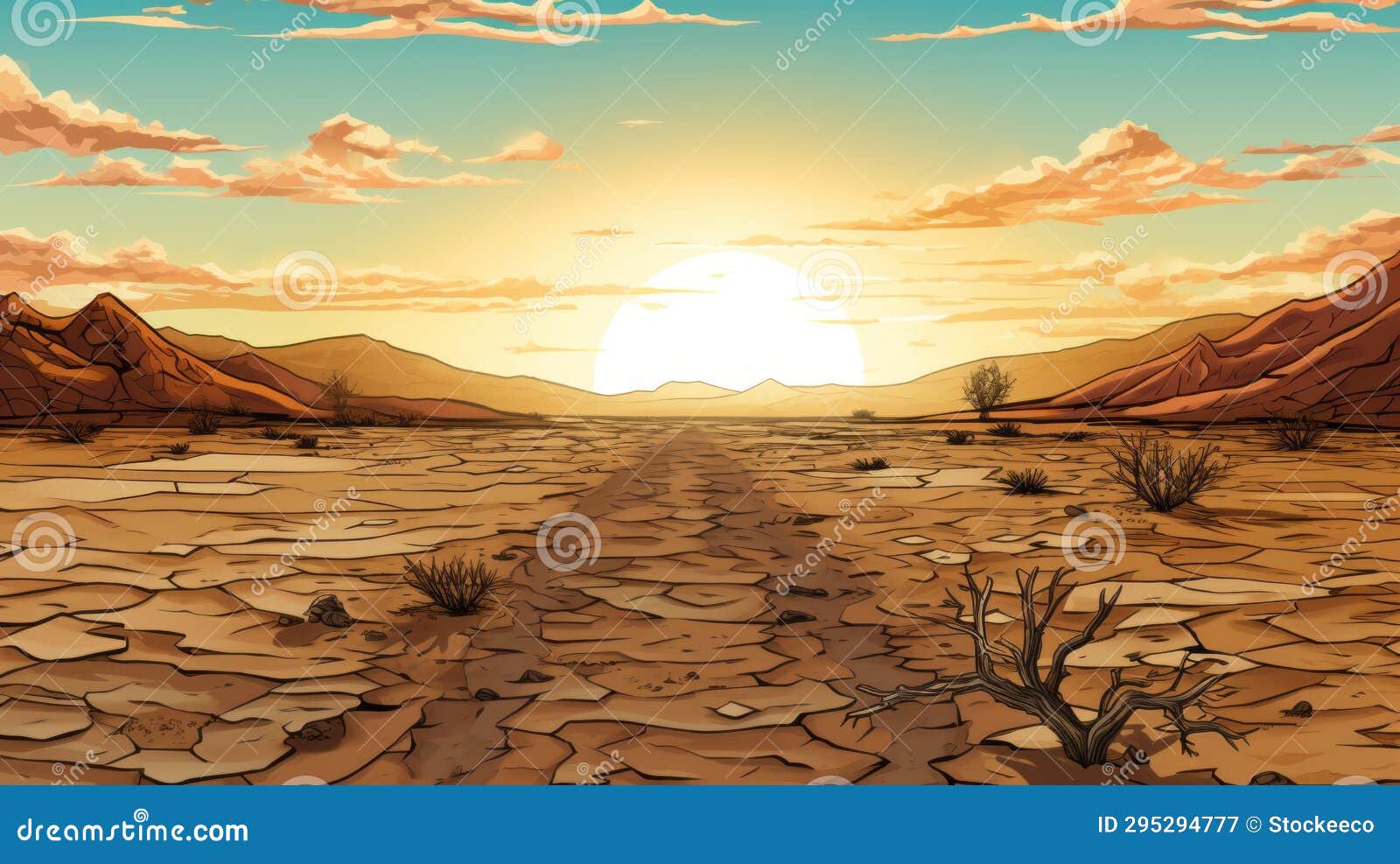 Drought: a Post-apocalyptic Cartoon Desert Landscape Stock Illustration ...