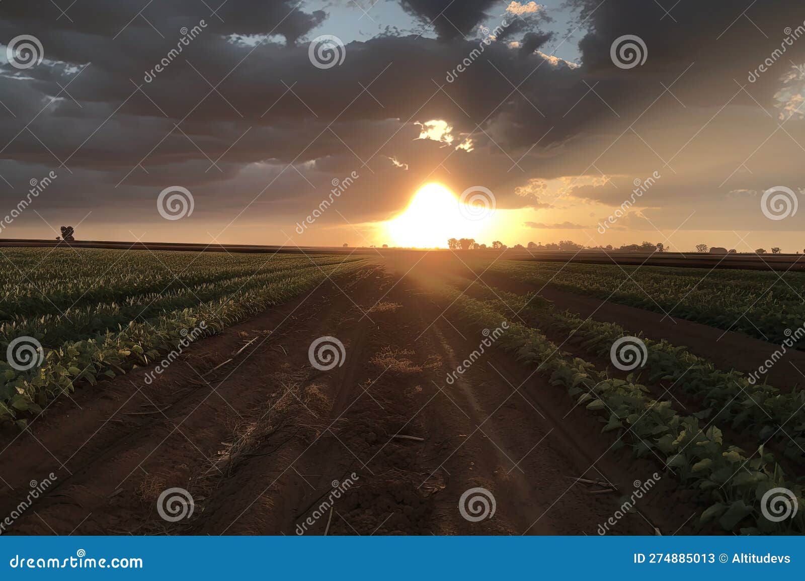 Drought-ridden Field of Crops, with the Sun Peeking through the Clouds ...