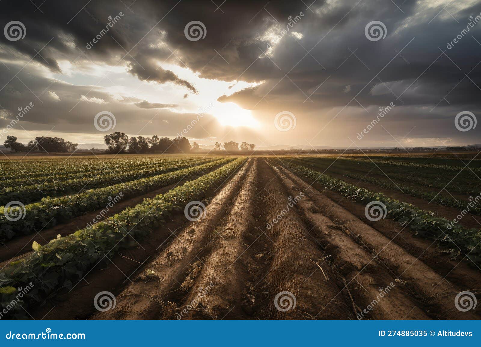 Drought-ridden Field of Crops, with the Sun Peeking through the Clouds ...