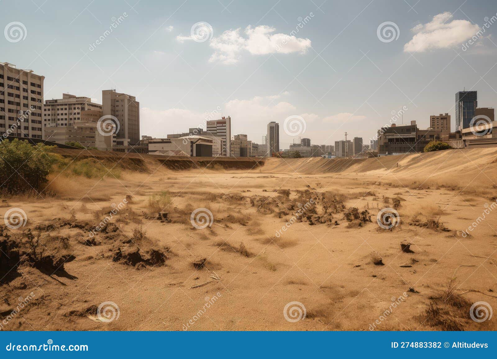 Drought-stricken City, with Empty and Dried Up Reservoir in the ...