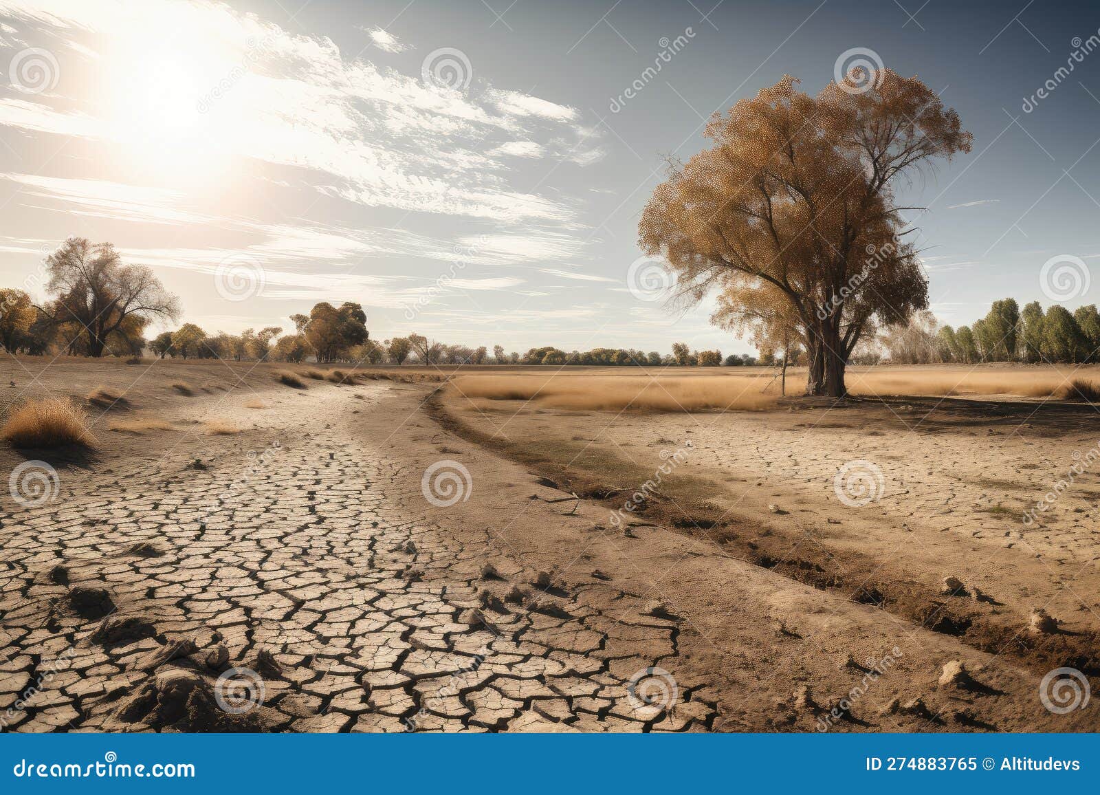 Drought-stricken Countryside, with Parched Fields and Cracked Earth ...