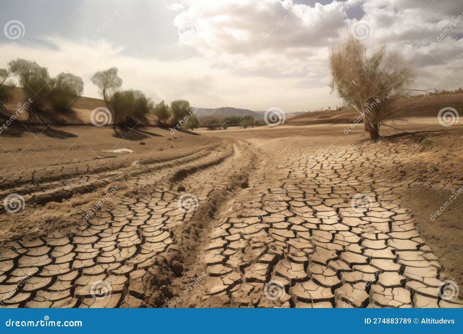 Drought-stricken Countryside, with Parched Fields and Cracked Earth ...