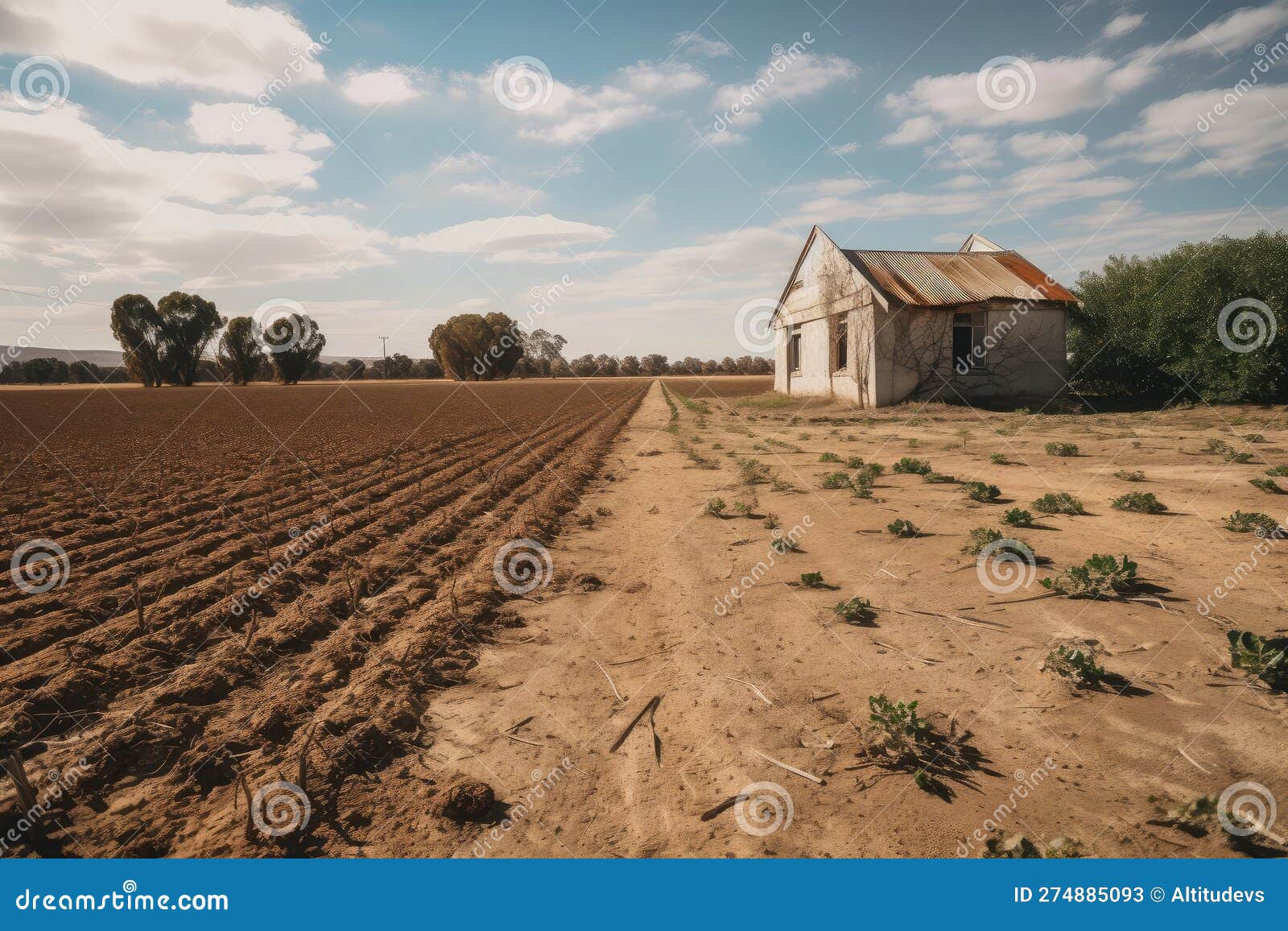 Drought-stricken Farm with Wilted Crops and Dry Fields Stock ...