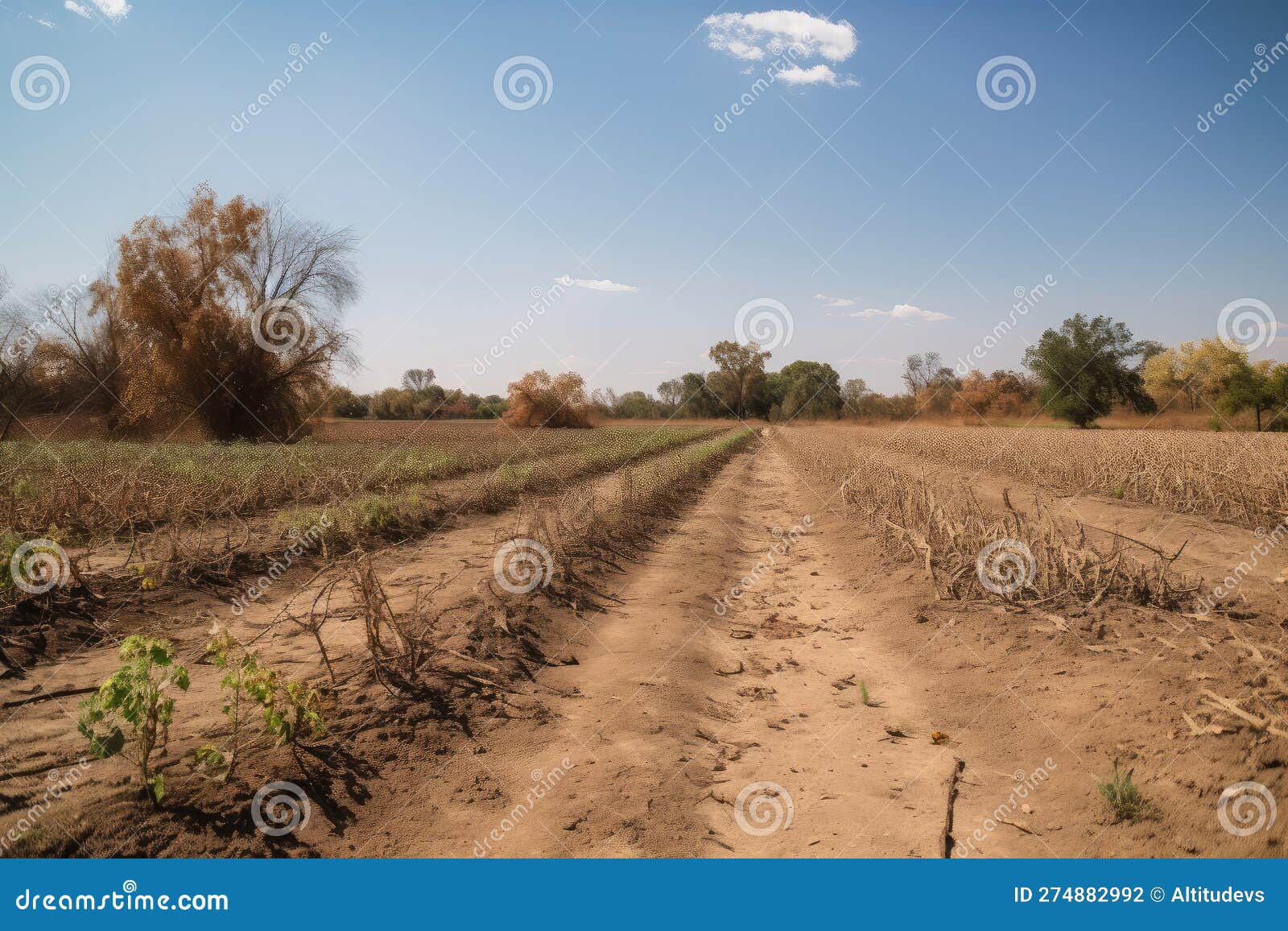 Drought-stricken Farm, with Wilted Crops and Parched Soil Stock ...