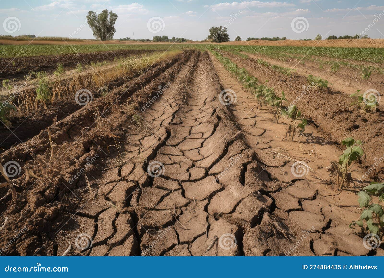 Drought-stricken Field of Crops, with Drooping Plants and Parched Earth ...
