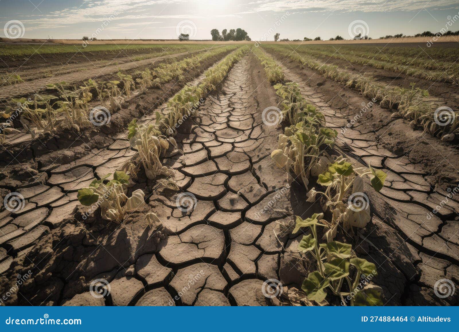 Drought-stricken Field Of Crops, With Drooping Plants And Parched Earth ...