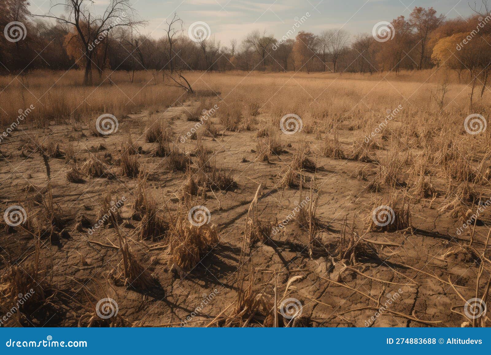 Drought-stricken Field, with Dried Crops and Dead Plants Stock ...