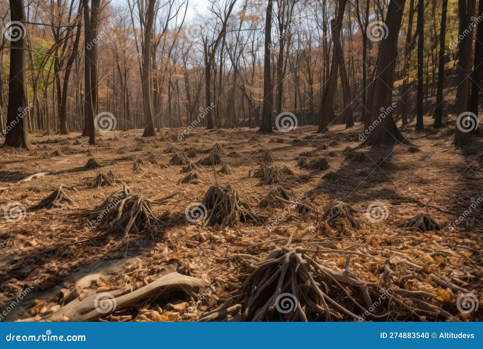 Drought-stricken Forest, with Dried Leaves and Broken Branches on the ...