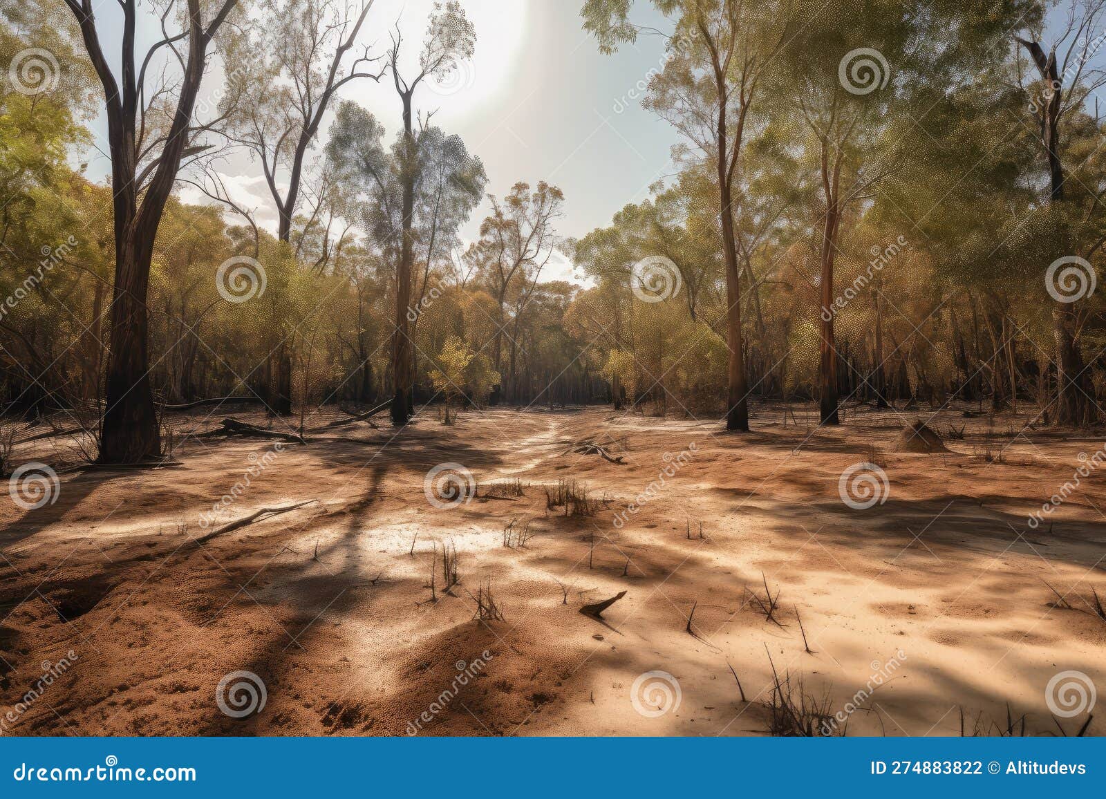 Drought-stricken Forest with Dried Out Trees and Parched Ground Stock ...