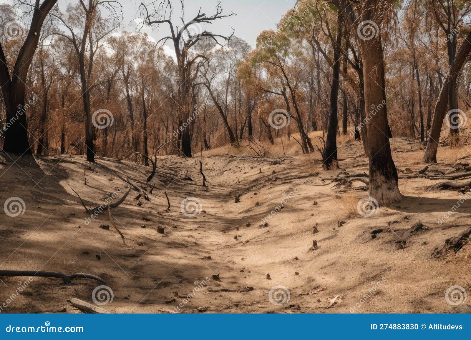 Drought-stricken Forest with Dried Out Trees and Parched Ground Stock ...