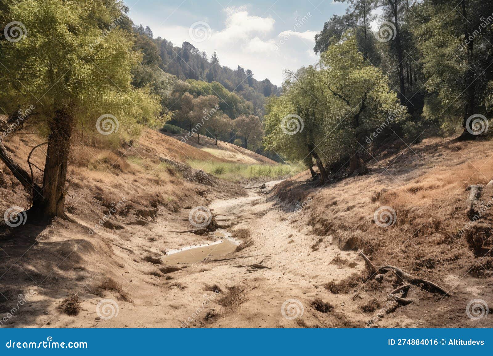 Drought-stricken Forest with Dried Up Stream Stock Illustration ...
