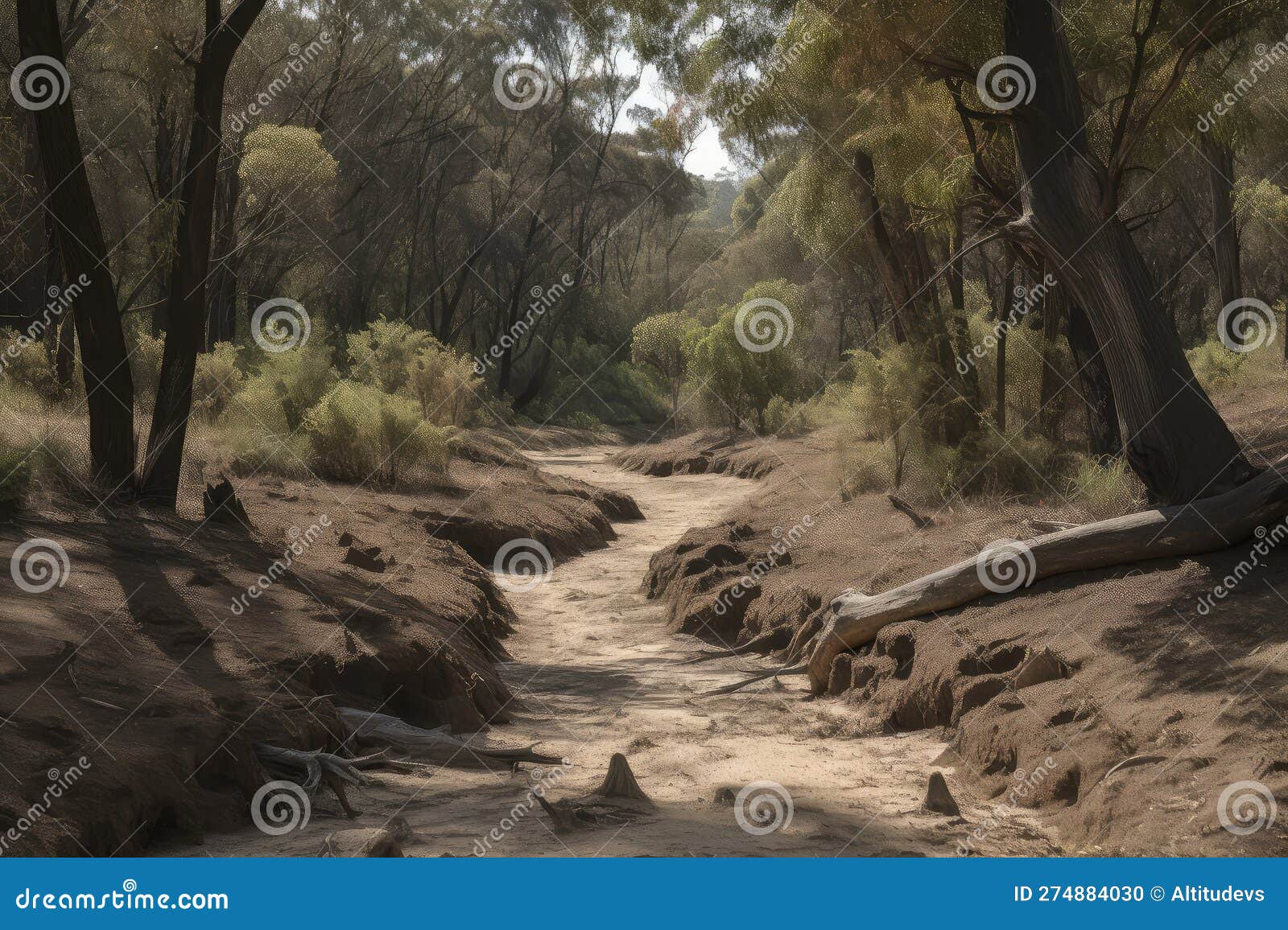Drought-stricken Forest with Dried Up Stream Stock Illustration ...