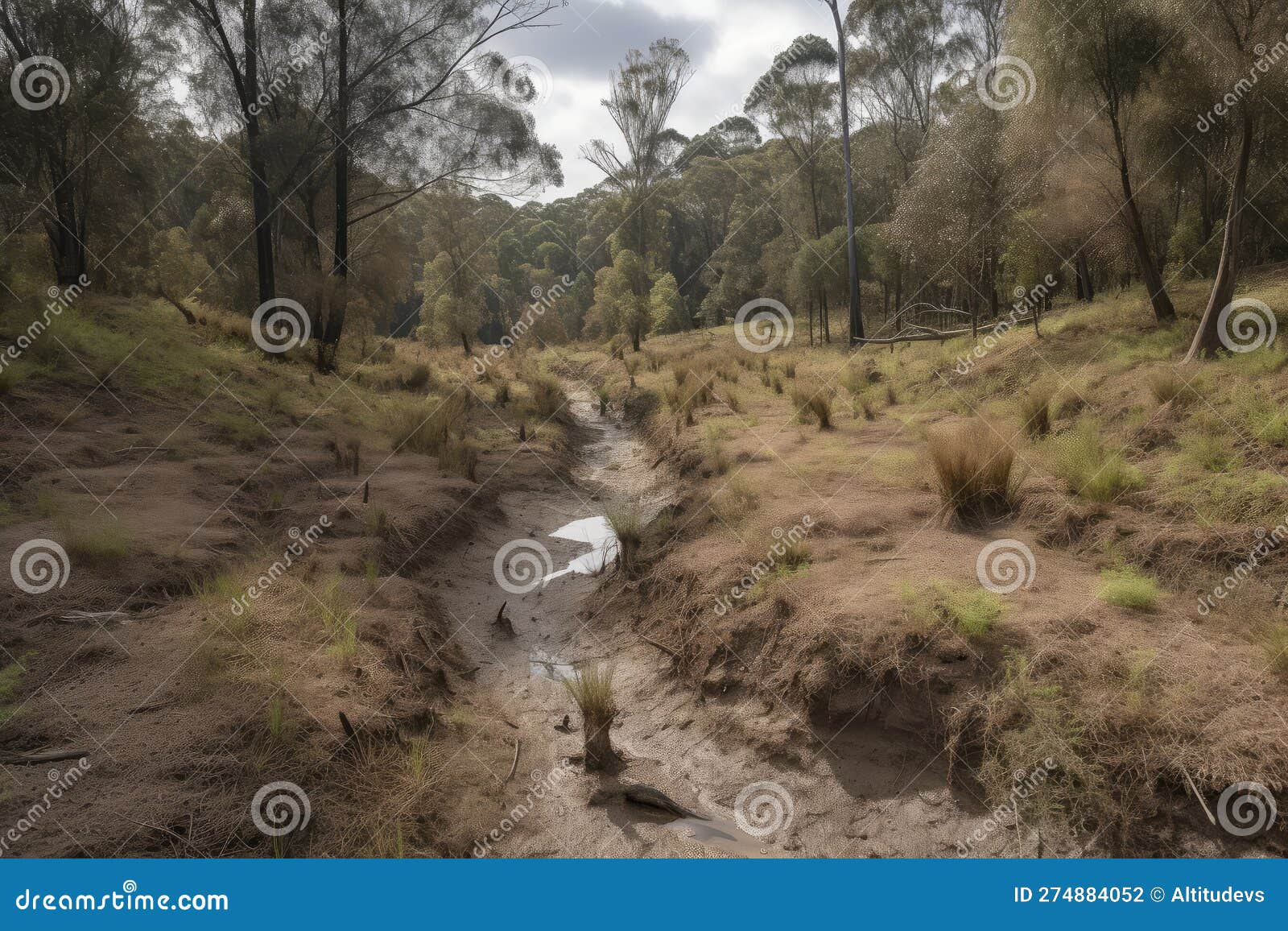 Drought-stricken Forest with Dried Up Stream Stock Illustration ...