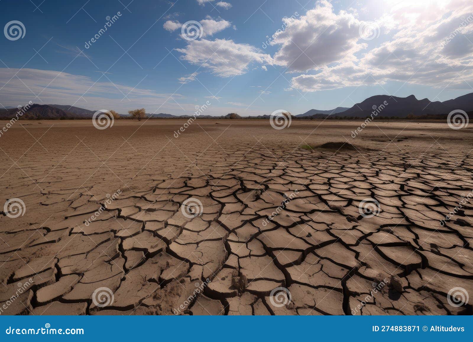 Drought-stricken Lands With Dried-up Lakebed And Sky In The Background ...