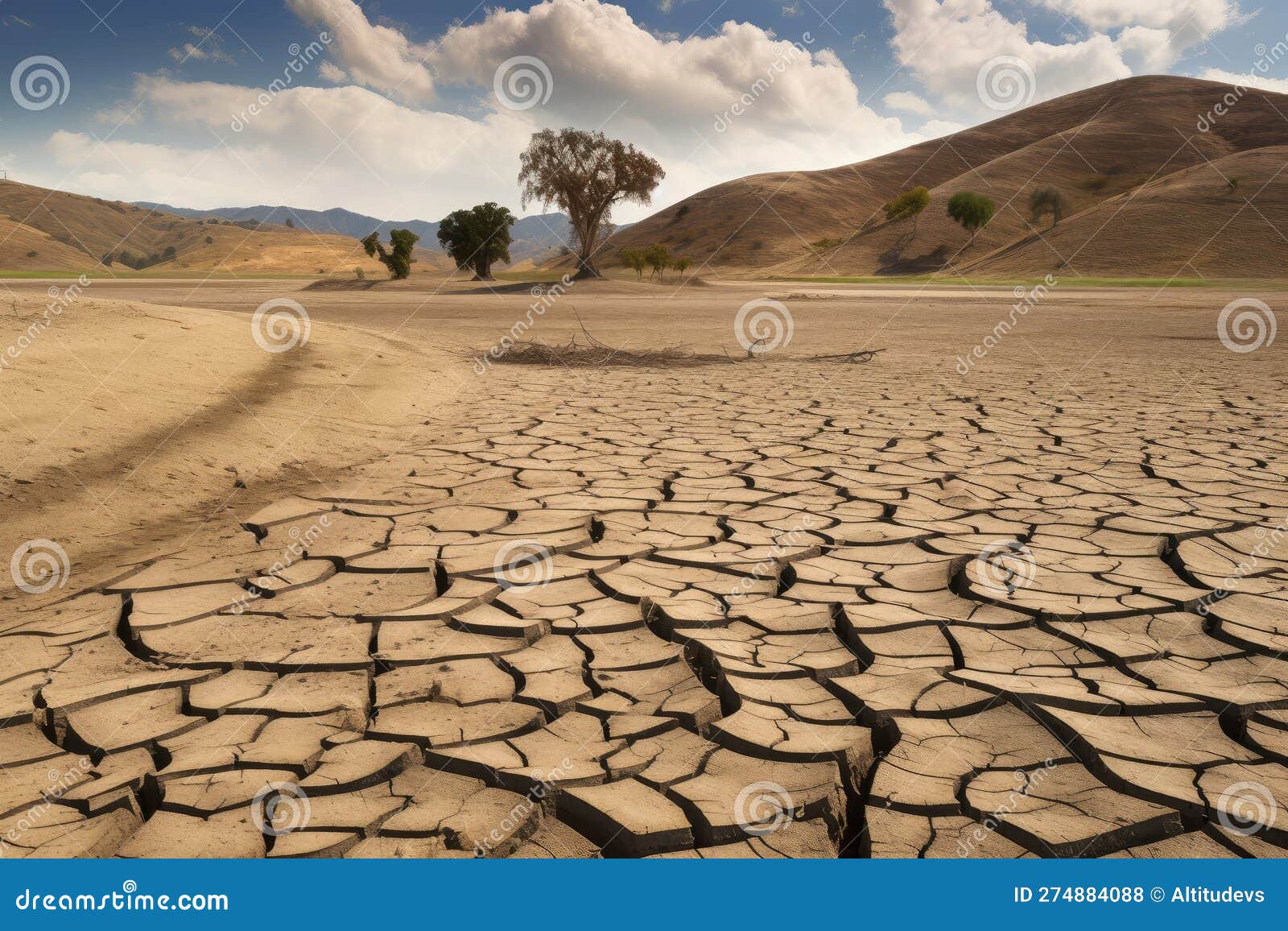 Drought-stricken Landscape, with Dry and Cracked Earth Stock Photo ...