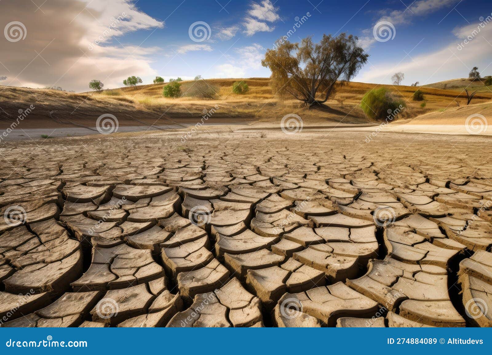 Drought-stricken Lands With Dried-up Lakebed And Sky In The Background ...