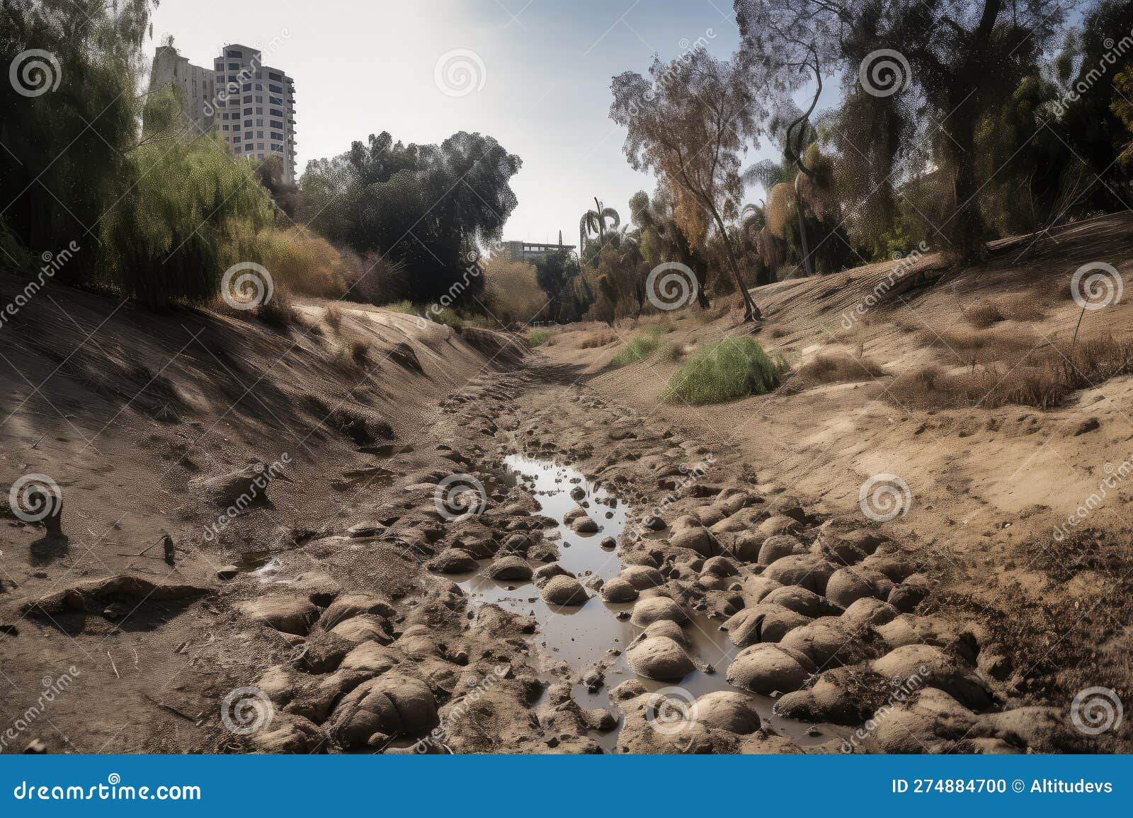 Drought-stricken Park with Dried Up Waterfalls and Streams Stock Photo ...