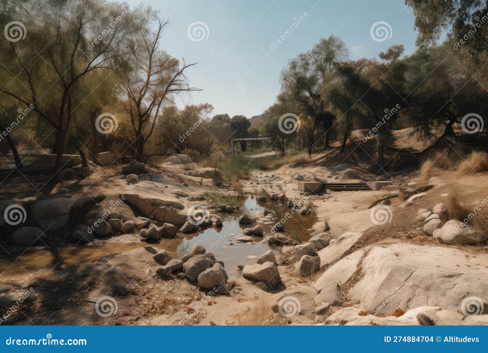 Drought-stricken Park with Dried Up Waterfalls and Streams Stock ...