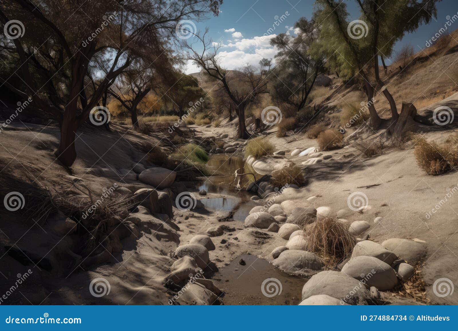 Drought-stricken Park with Dried Up Waterfalls and Streams Stock ...