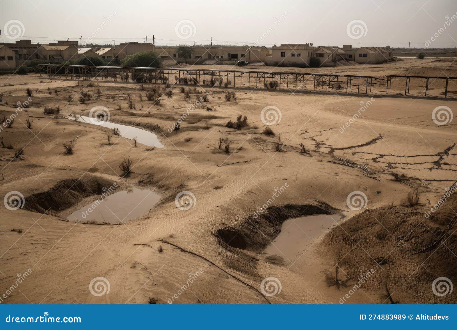 Drought-stricken Town, with Empty Reservoirs and Dry Rivers Stock Image ...