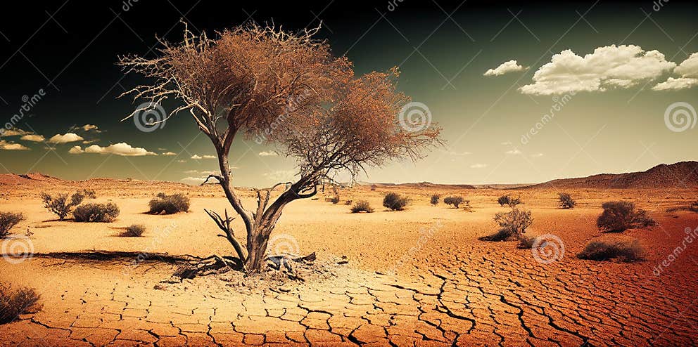 Drought. a Withered Tree on a Withered Ground Stock Illustration ...