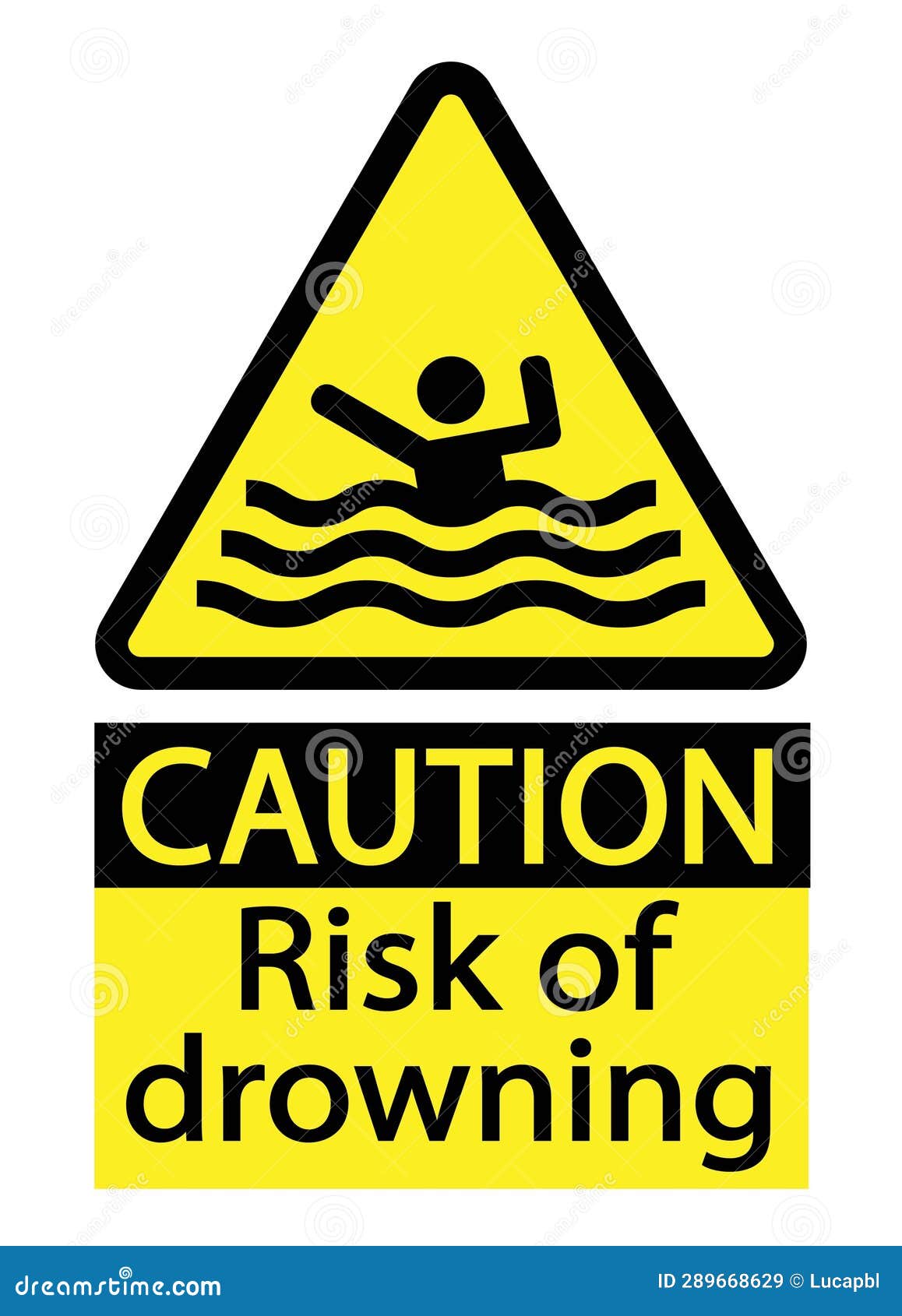 Caution, Risk of Drowning. Warning Yellow Triangle Sign with Text ...