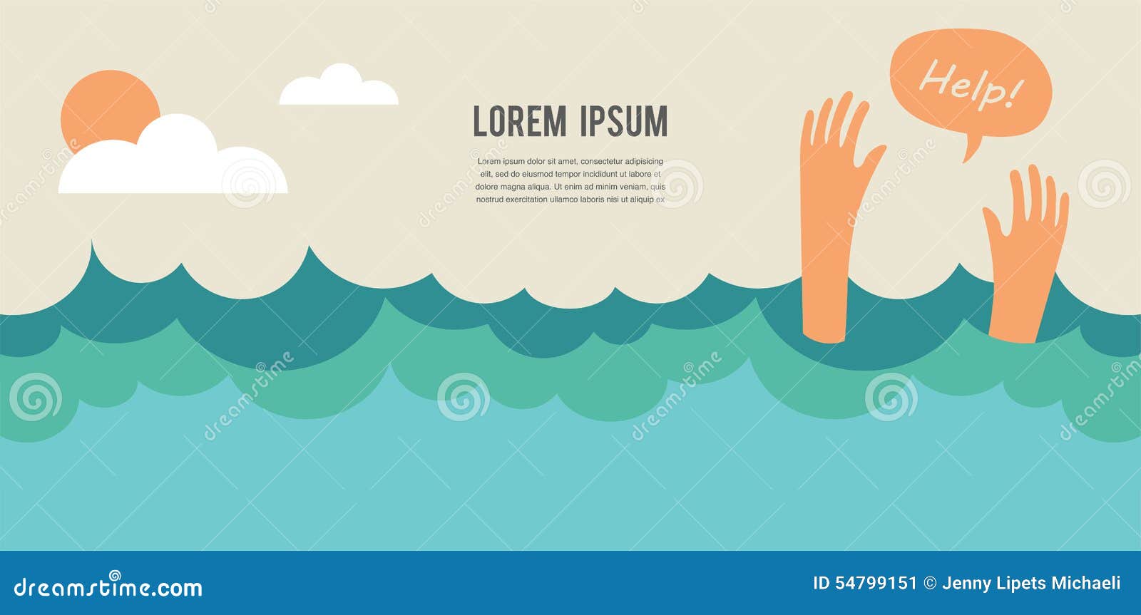 Screaming Drowning In Water Woman. Aquaphobia. Vector Illustration ...