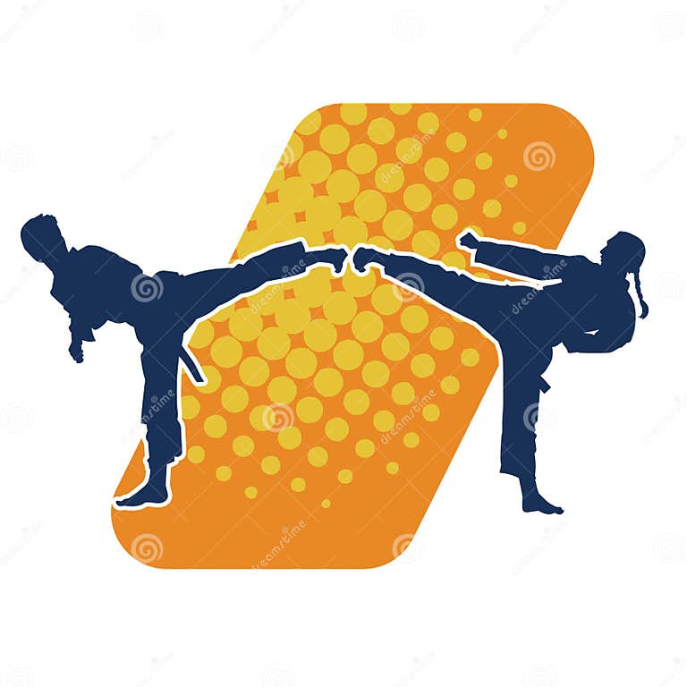 Silhouette of Male and Female Martial Art Person in Duel Action Pose ...