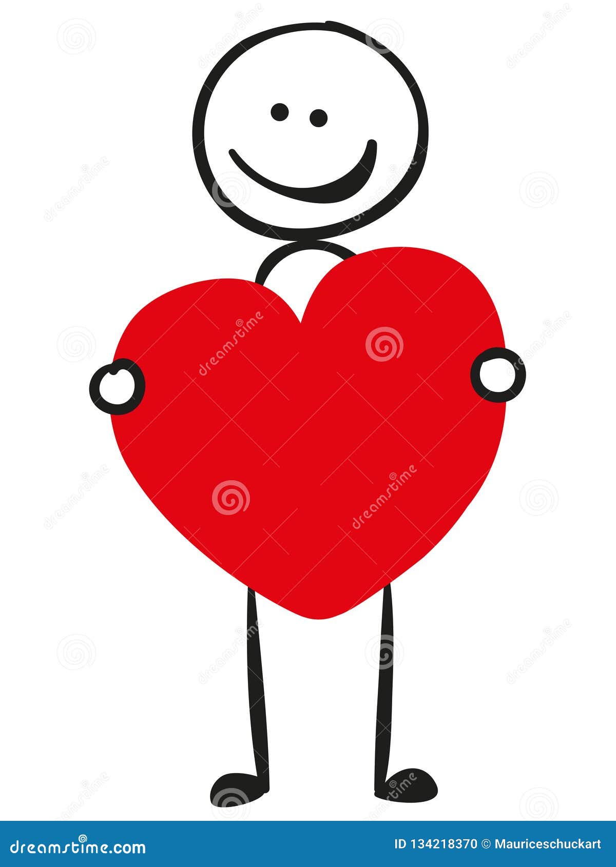 Stick Figure is Holding a Red Heart Stock Illustration - Illustration ...