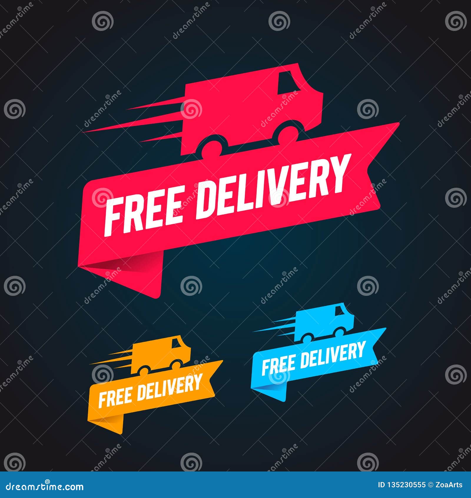 Vector Free Delivery Business Sale Label Tag Set with Detailed Truck ...