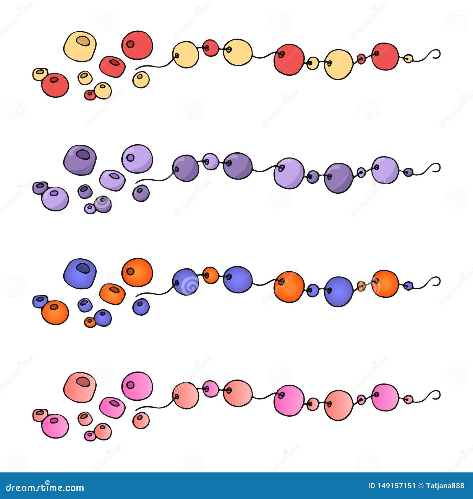 Set of Colored Hand Drawn Beads and Necklaces in Four Versions. Stock ...