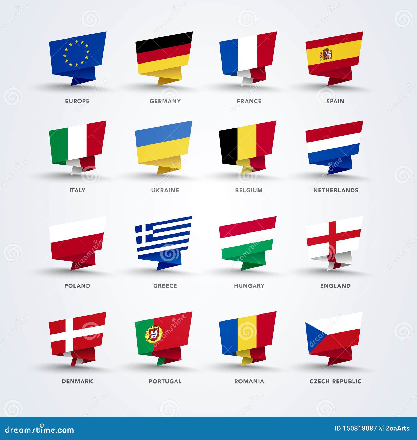 Vector Illustration Origami Pin Flags of the World, Europe Set Stock ...